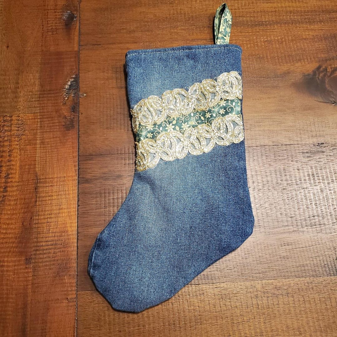 Luxurious and Sparkly Upcycled Denim Christmas Stocking - Etsy