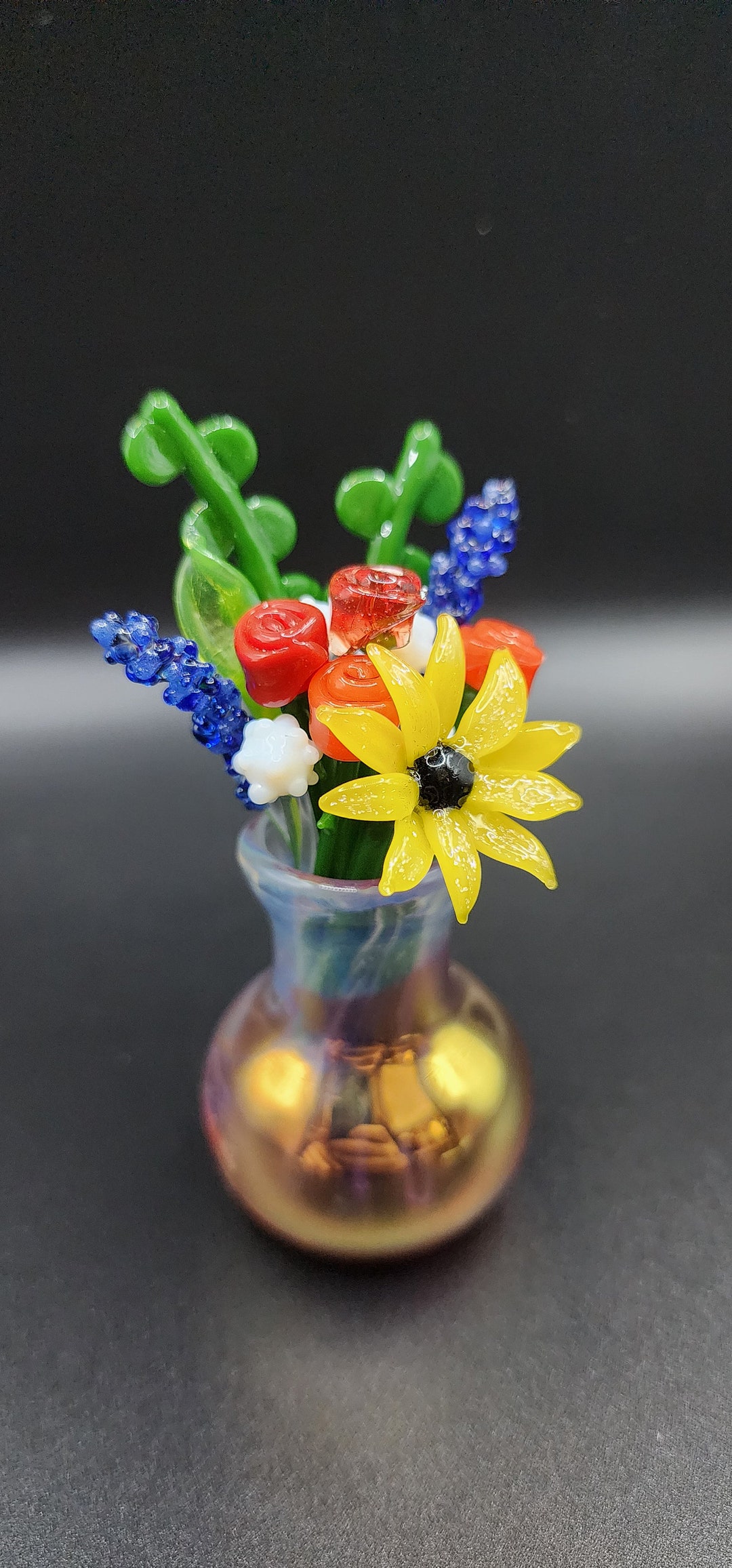 Mini Glass Bouquet With Yellow Dichro Flower - Etsy