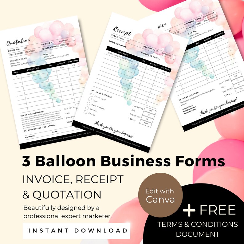 Balloon Artist Invoice Template, Decoration Receipt, Balloon Business ...