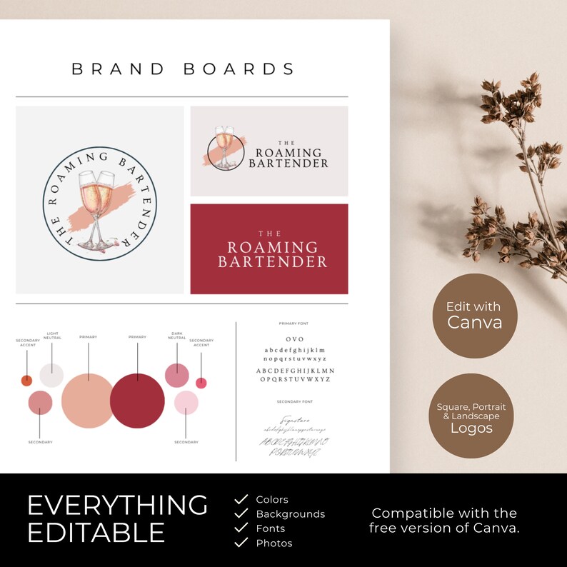 Mobile Bar Business Logo, Bartending Services Brand Board, Branding ...