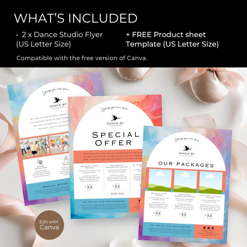 Dance Studio Flyer Template Canva, Kids Dance Classes Business Packages ...