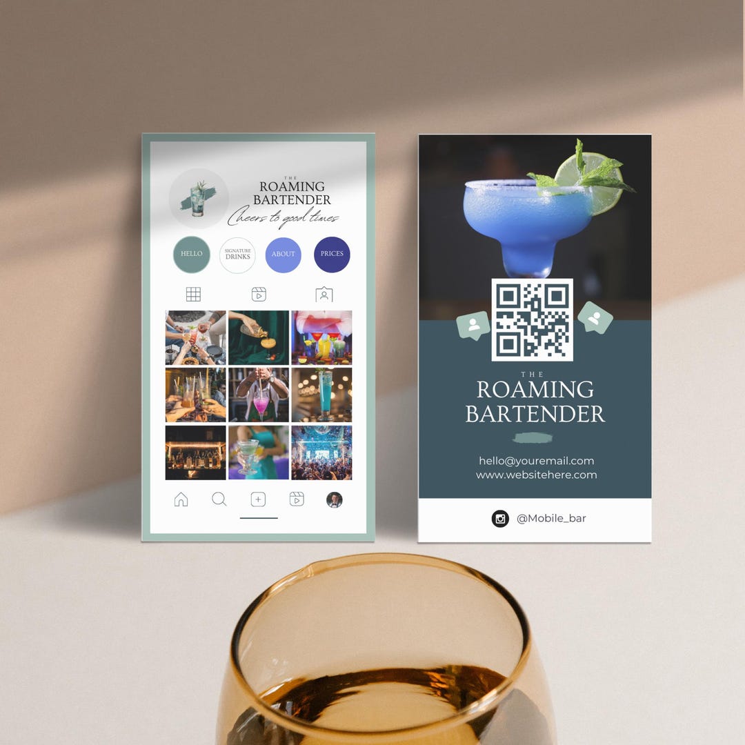Business Cards Template for a Bar, Mobile Bar Business Card, Minimalist ...