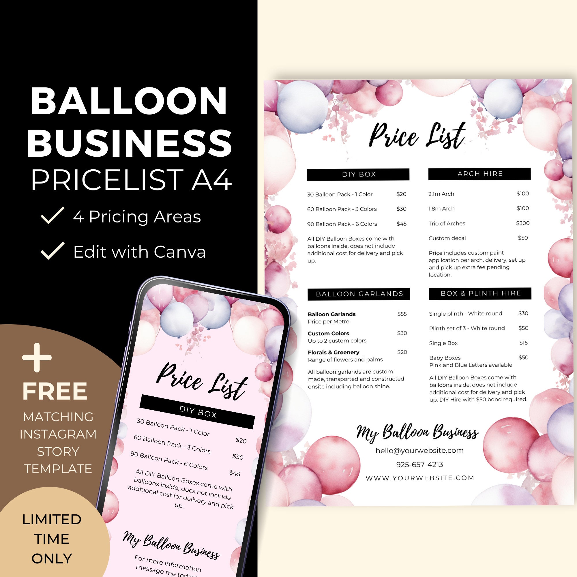 Balloon Business Pricing List A4, Balloon Menu, Balloon Garland Price ...