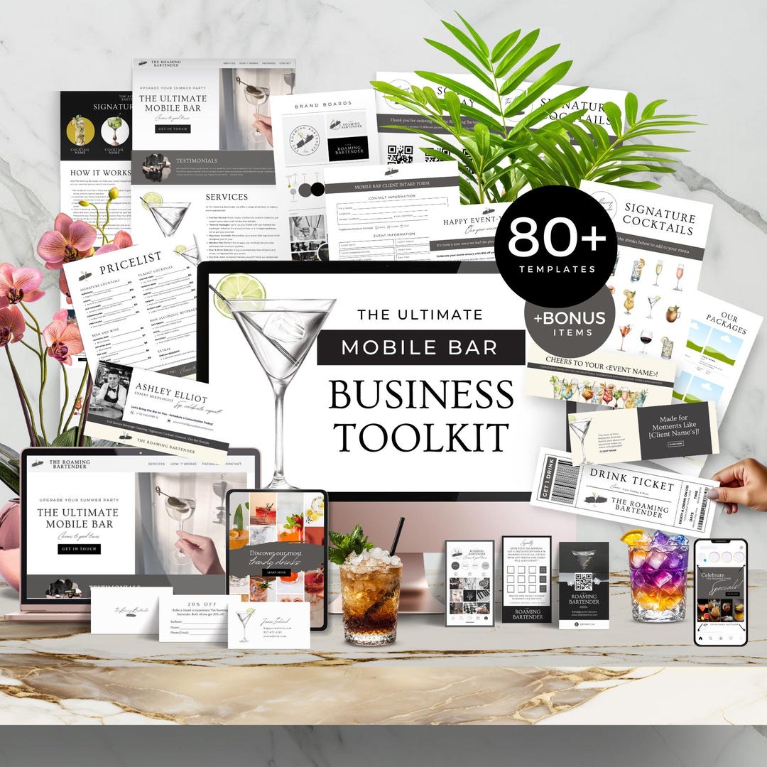 Mobile Bar Business Toolkit, Bartender Canva Website, Drinks Pricelist ...