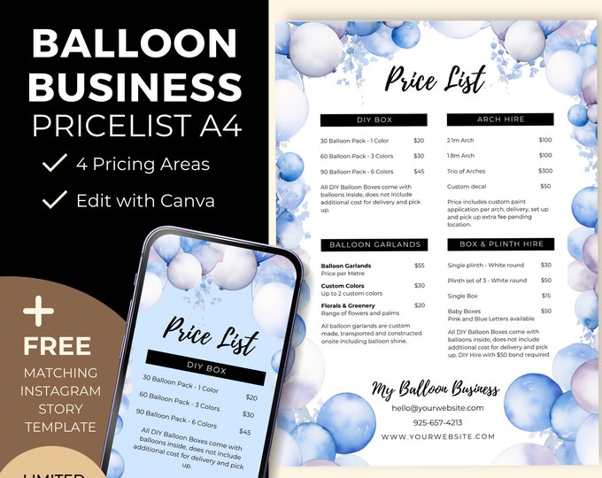Balloon Business Price Menu A4, Balloon Artist Cost Sheet, Event Decor ...