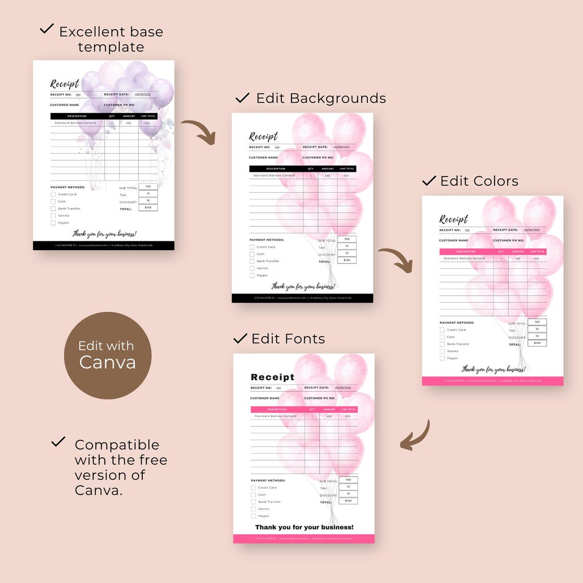 Balloon Artist Invoice Template, Decoration Receipt, Balloon Business ...