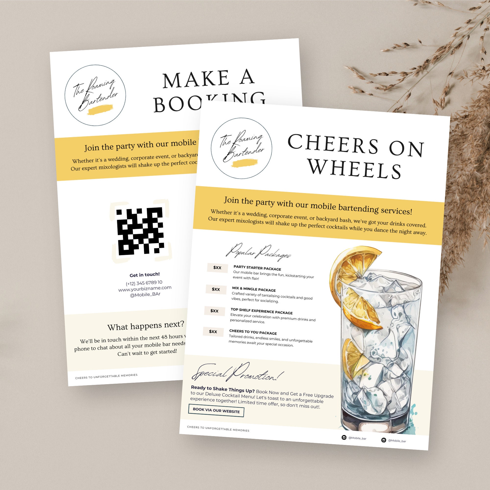 Mobile Bar Business Flyer US Letter, Cocktail Bar Brand Marketing ...