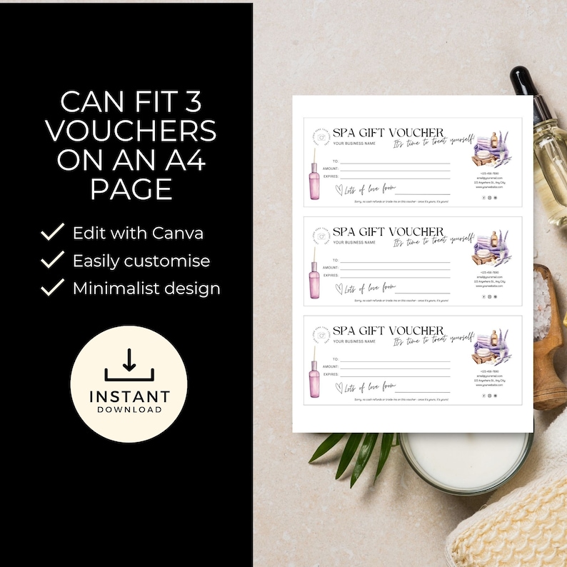 Spa Gift Voucher Template, Editable Gift Certificate, Gift for Mom ...