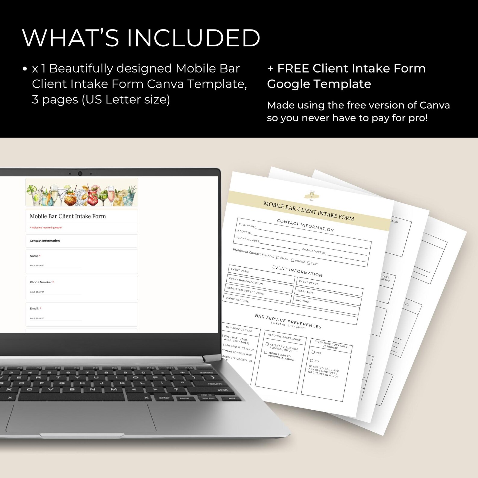 Mobile Bar Business Client Intake Form, Event Information Canva ...