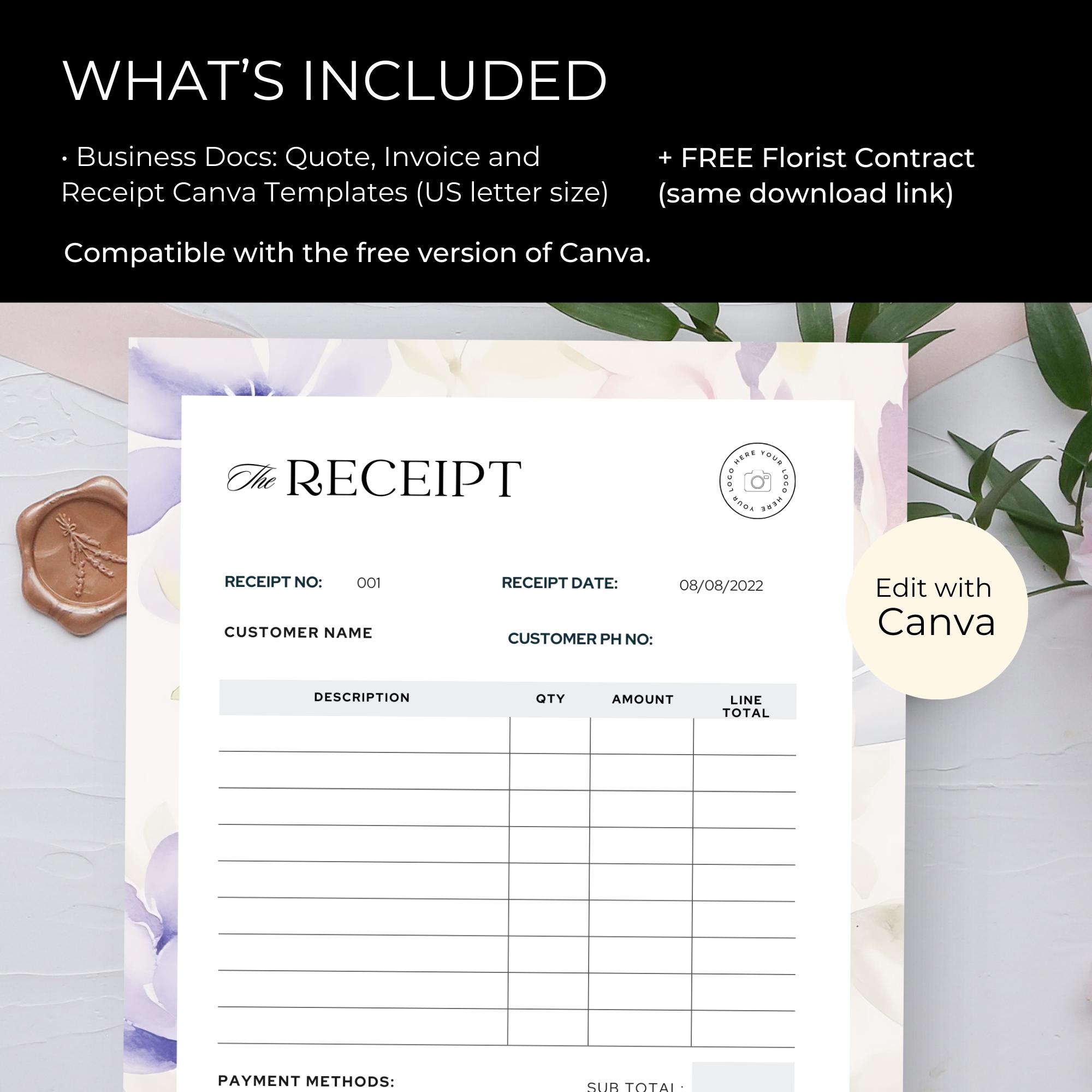 Wedding Florist Invoice Canva Template, Boutique Flower Shop Quotation ...