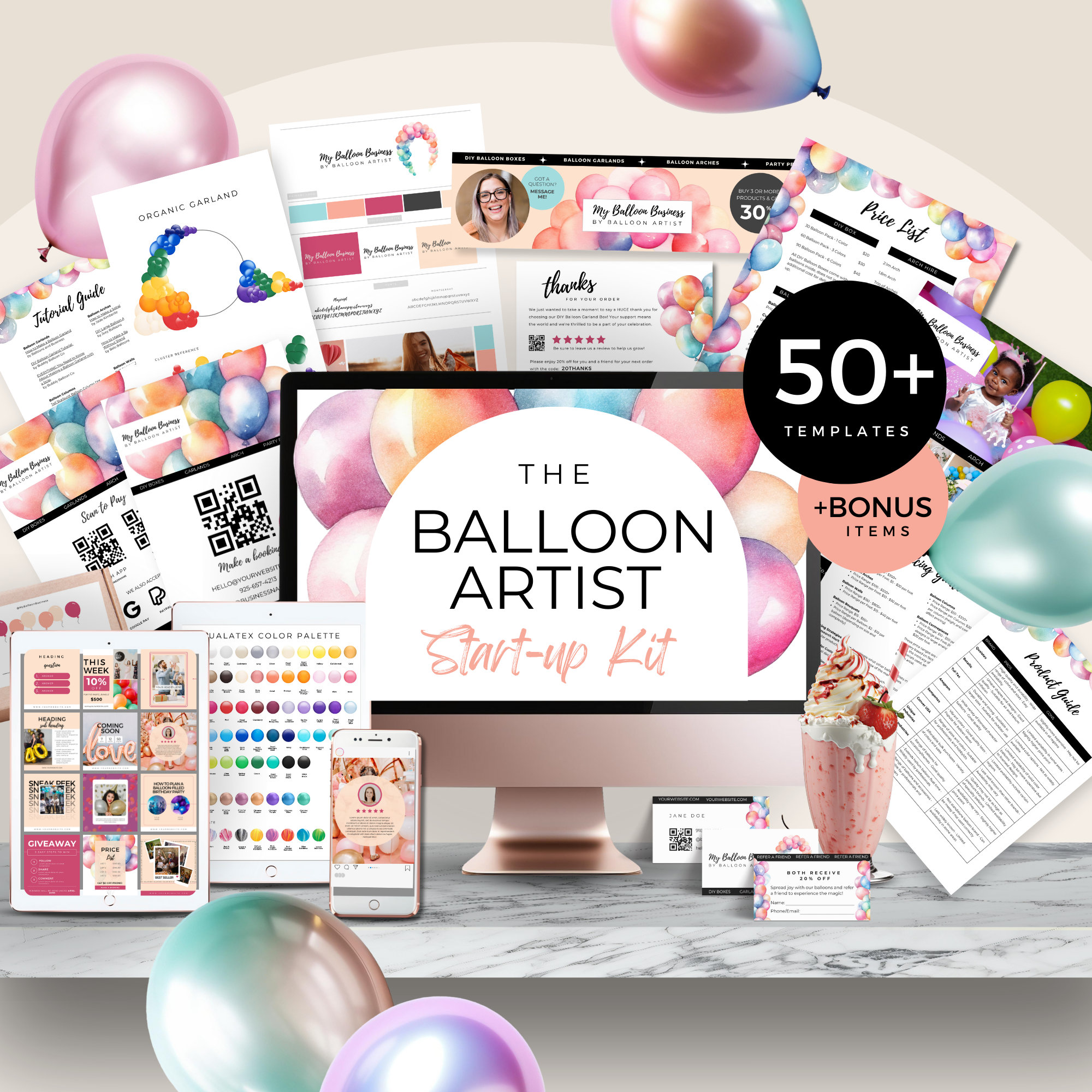 Balloon Artist Starter Kit, Balloon Business Bundle, Editable Canva ...
