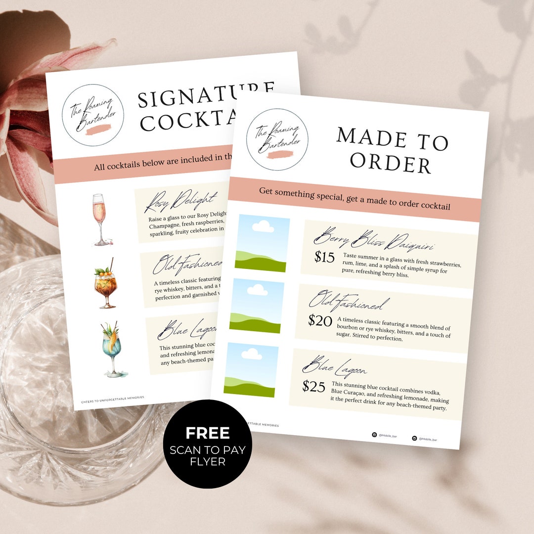 Mobile Bar Service Drinks Menu, Scan to Pay Canva Template US Letter ...