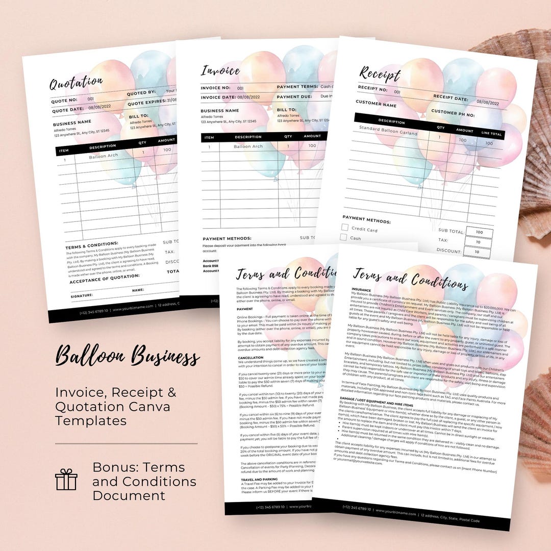 Balloon Rainbow Bouquet Invoice Template, Decoration Receipt, Balloon ...