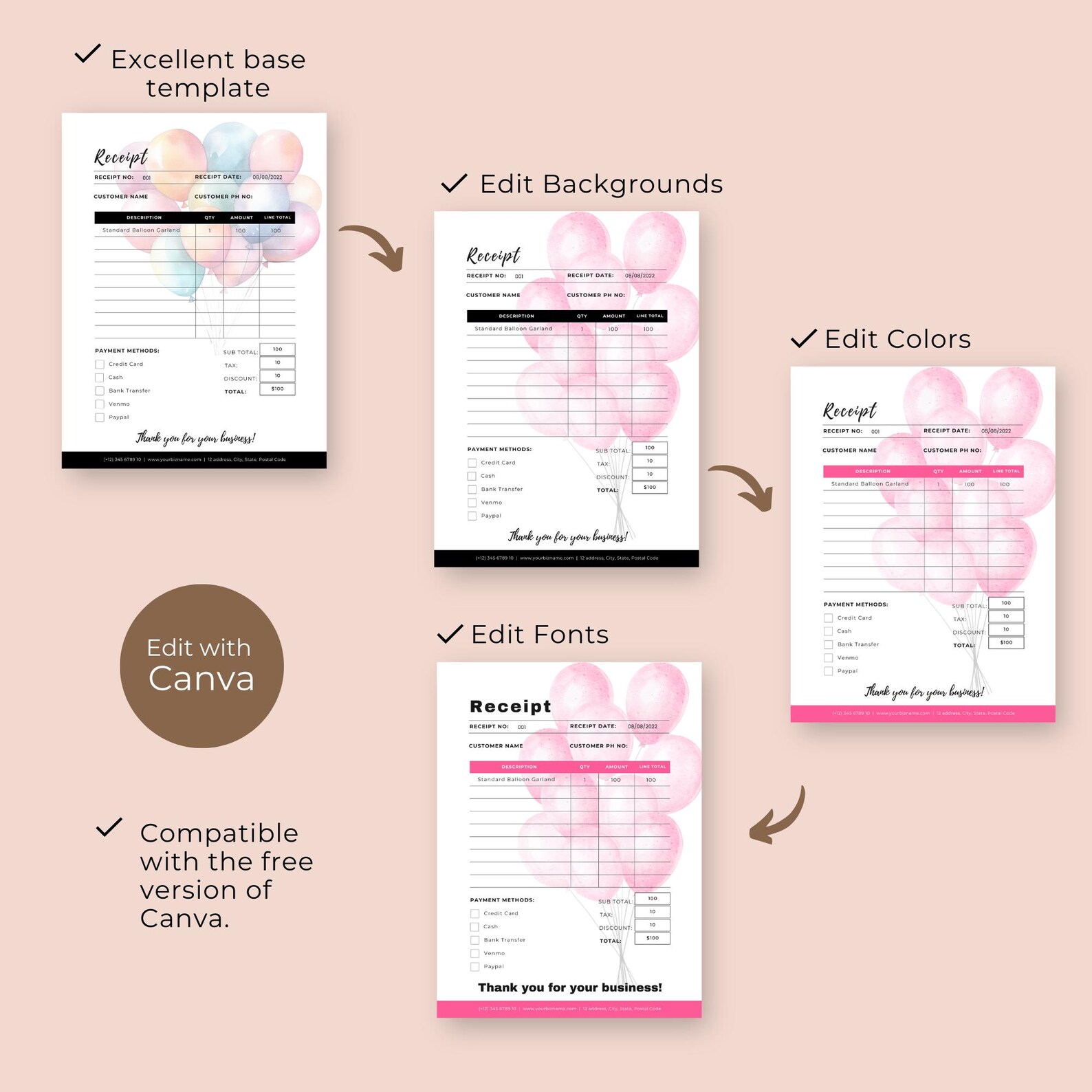 Balloon Rainbow Bouquet Invoice Template, Decoration Receipt, Balloon ...