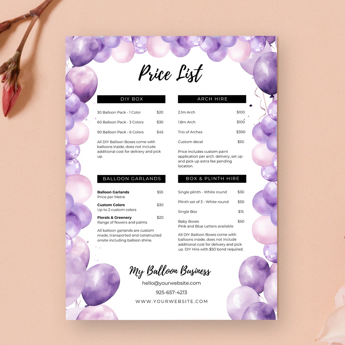 Balloon Business Price List Canva Template, Balloon Services Flyer ...