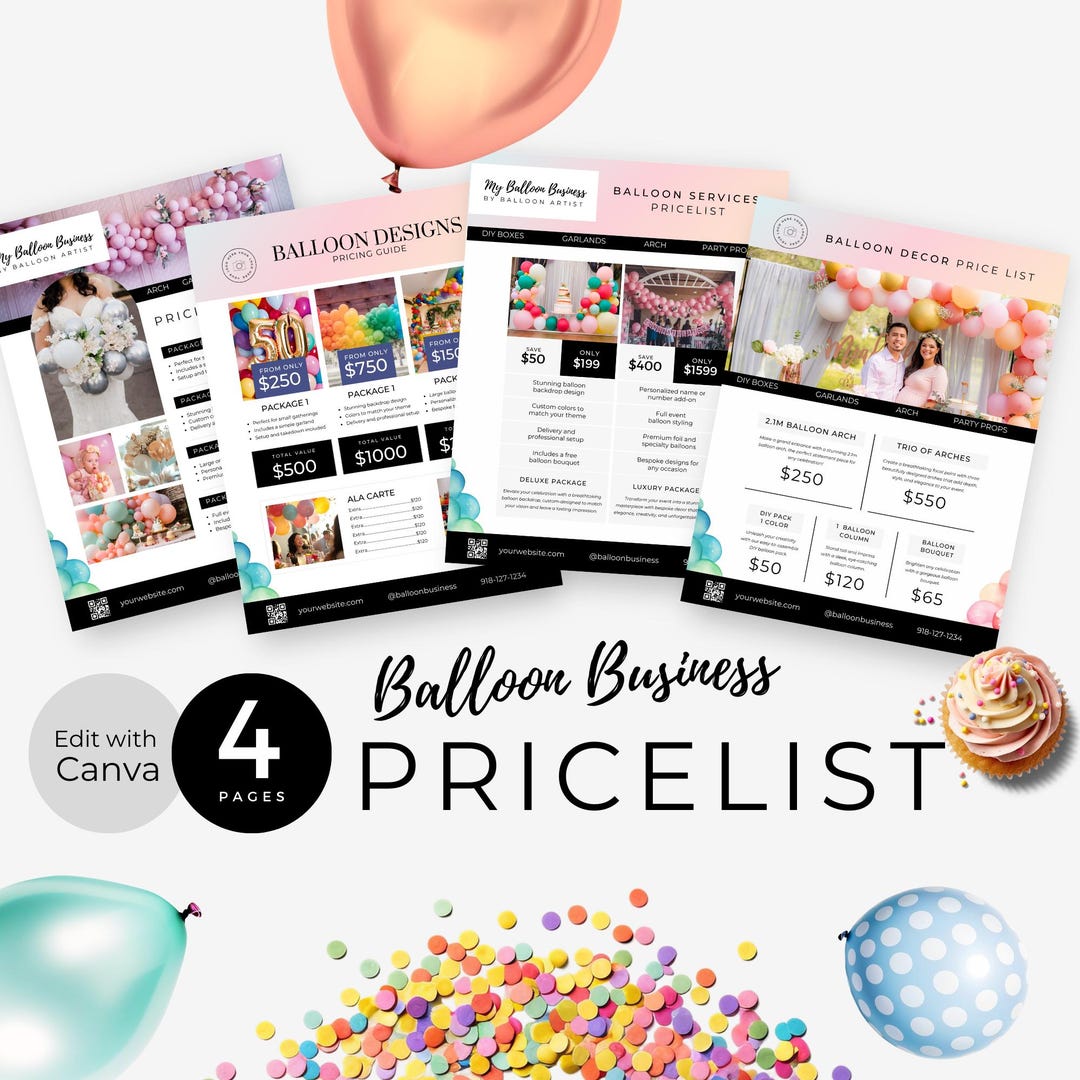 Balloon Artist Price Sheet Template, US Letter Size, Balloon Garland Pricelist Canva, Event ...