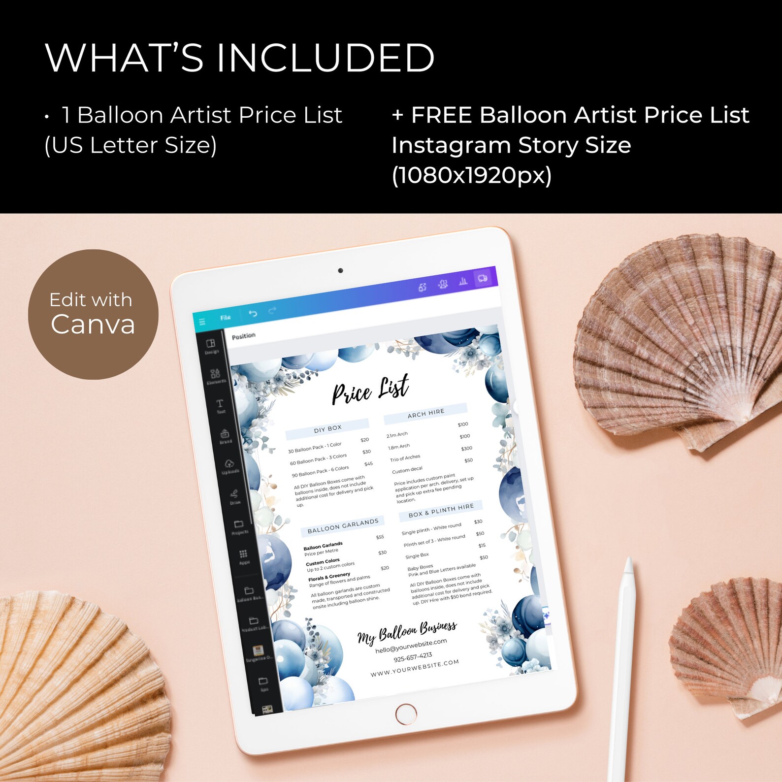 Balloon Garland Price List Canva Template, Balloon Services Navy Blue ...