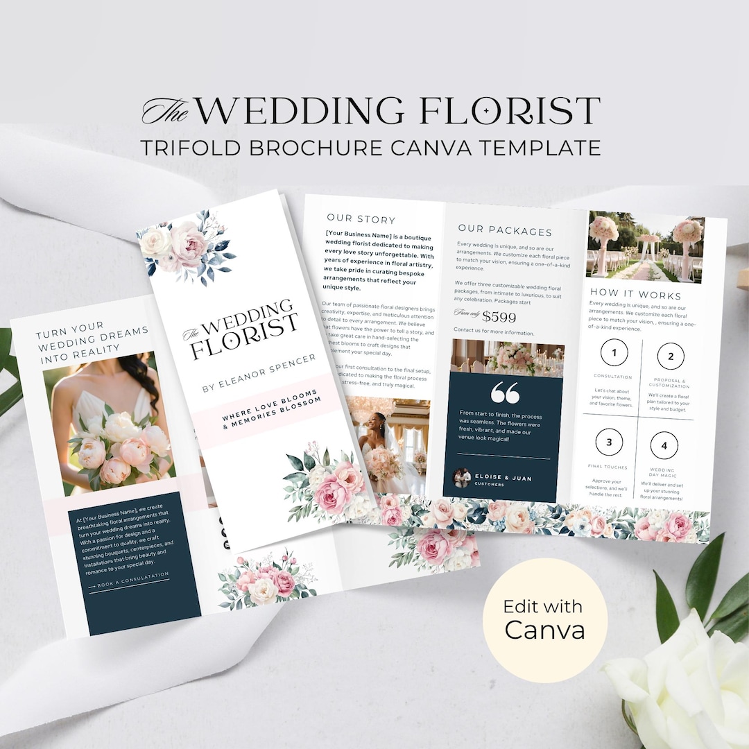 Wedding Florist Leaflet Canva Template, Boutique Flower Shop Trifold ...