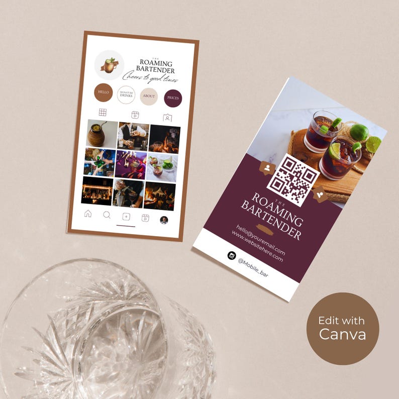 Business Cards Template for a Bar, Mobile Bar Business Card, Minimalist ...