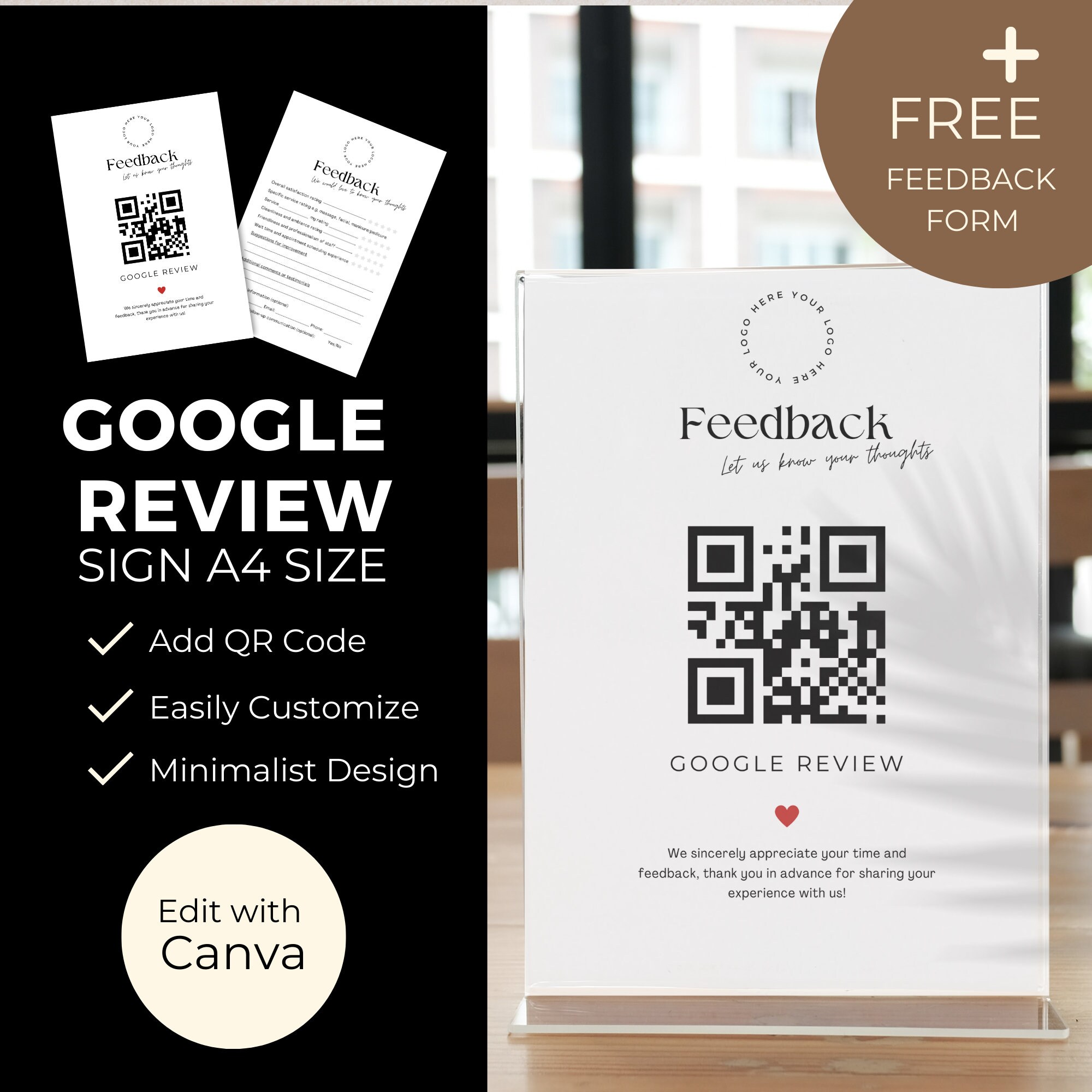 Google Review Sign Digital A4, QR Code Review, Business Feedback Form, Online Review Sign ...