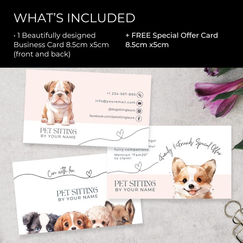 Pet Sitting Business Cards With Heart, Canva Template for Dog Sitter ...
