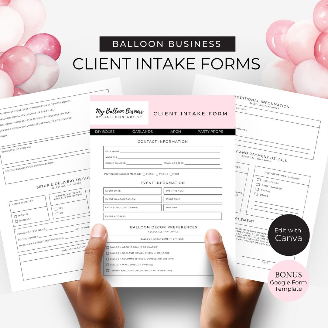 Balloon Business Client Intake Form, Event Information Canva Template ...
