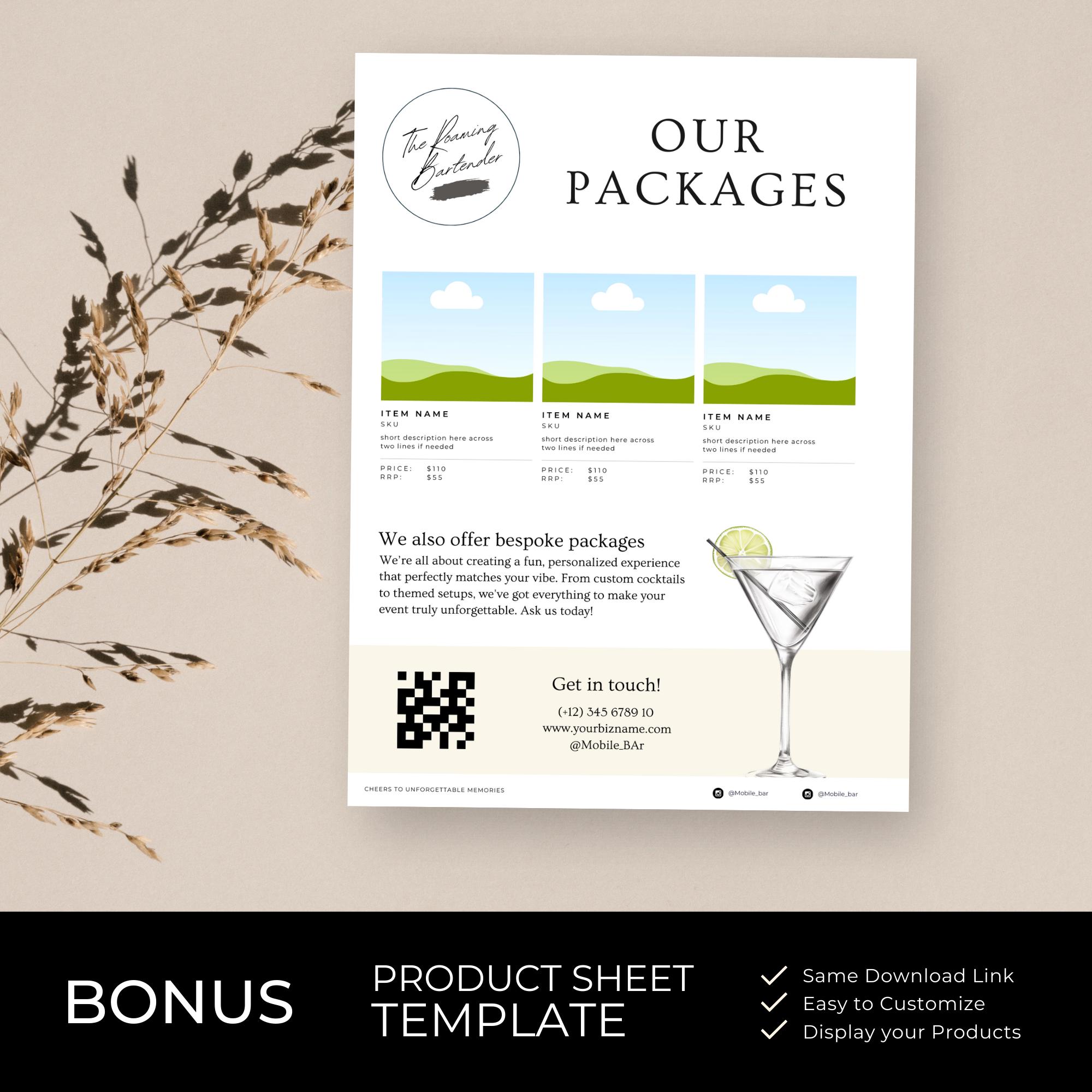 Mobile Bar Business Bundle, Pop-up Cocktail Cart Business Card ...