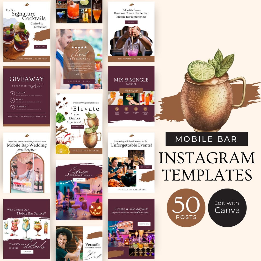 Mobile Bar Instagram Templates, Bartending Social Media Posts, DIY ...