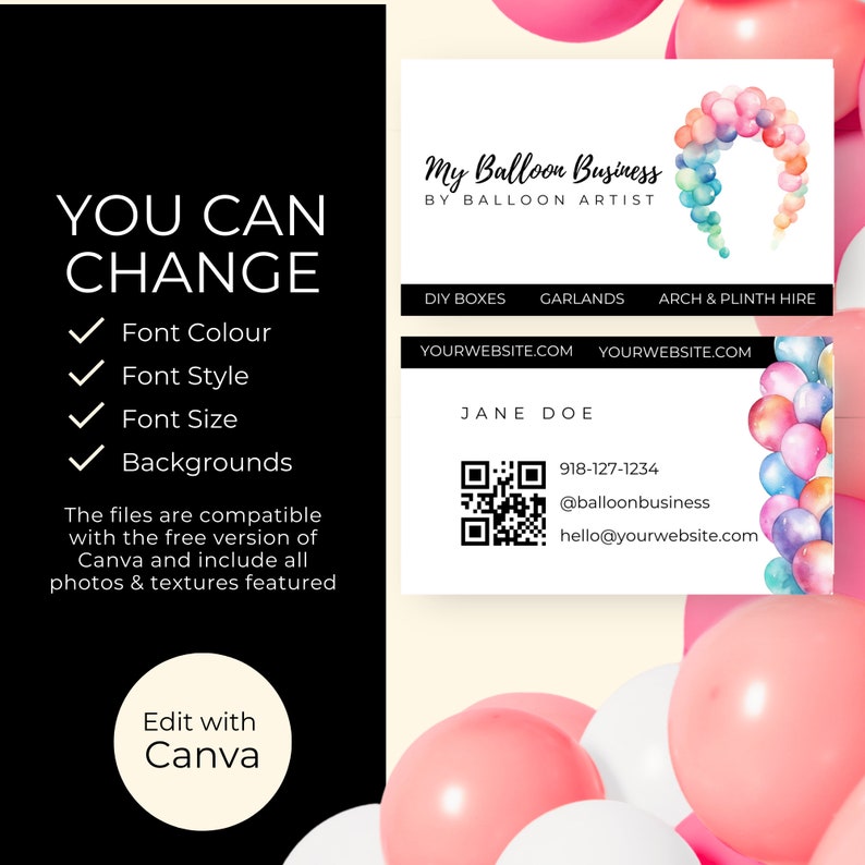 Balloon Garland Business Card 8.5x5cm, Balloon Business Card With QR ...