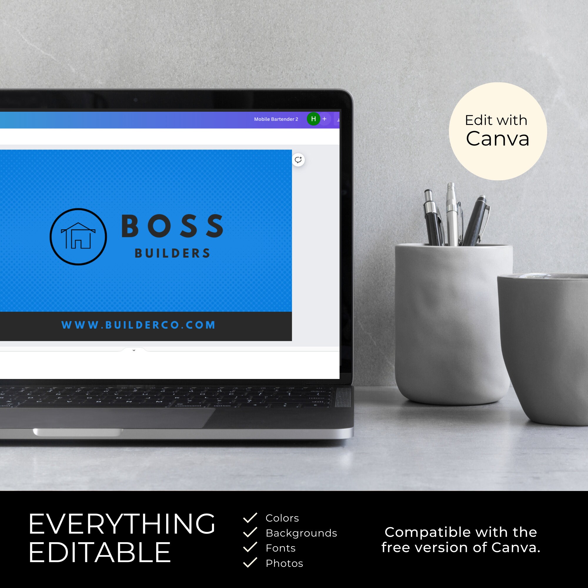 Construction Business Card Canva Template, 8.5x5cm, Small Business ...