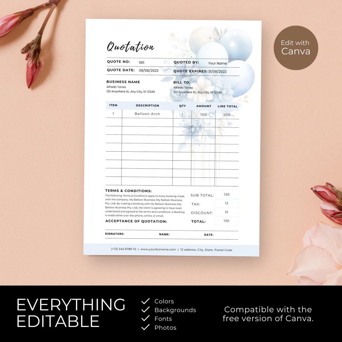 Balloon Artist Invoice Template, Editable Balloon Decor Receipt ...