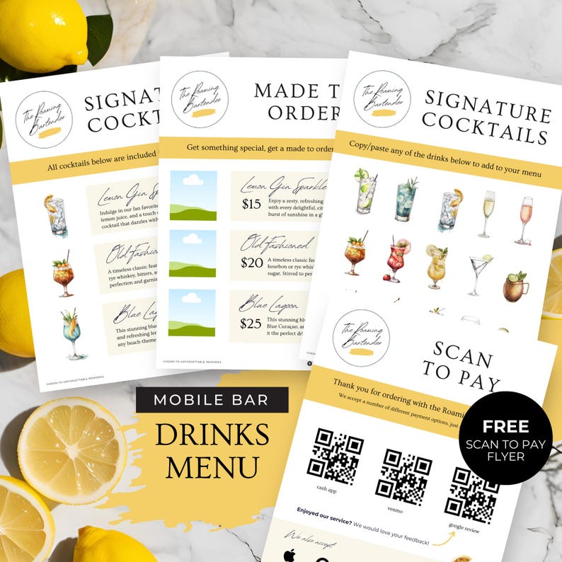 Mobile Bar Service Drinks Menu, Scan to Pay Canva Template US Letter ...
