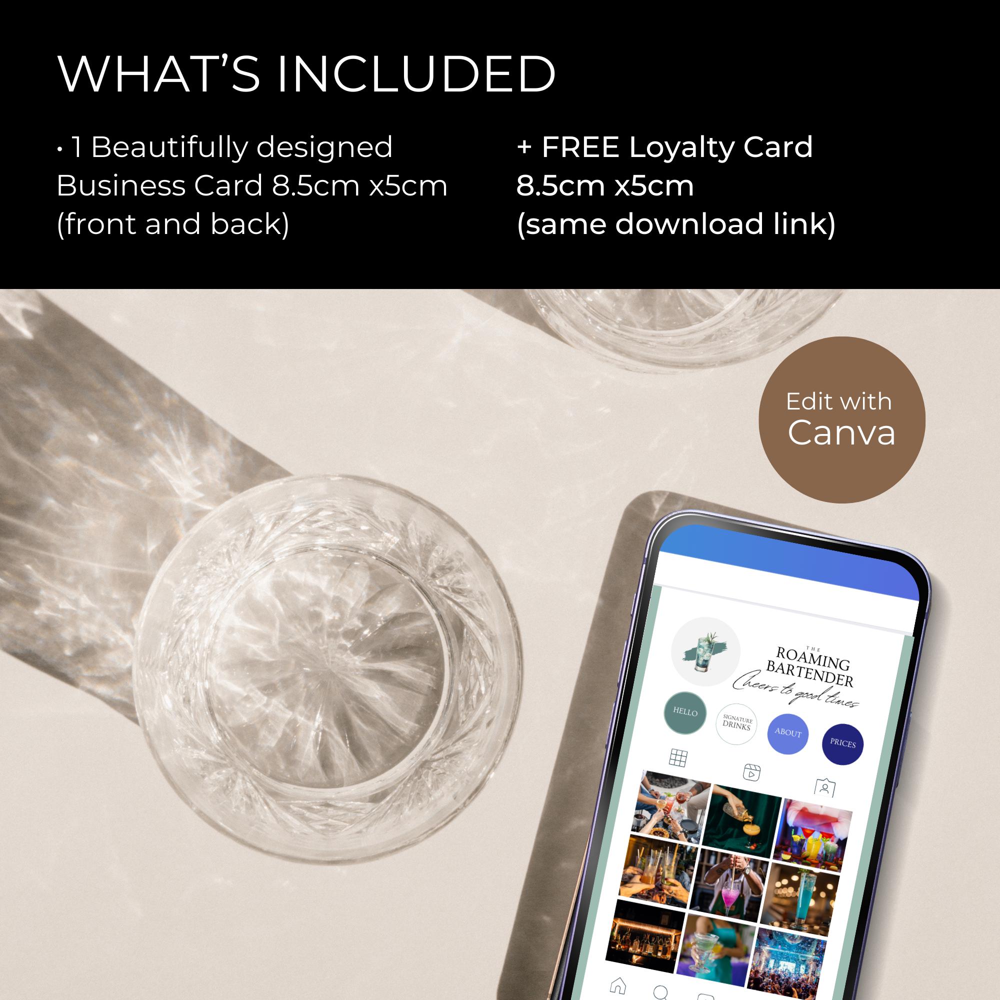 Business Cards Template for a Bar, Mobile Bar Business Card, Minimalist ...
