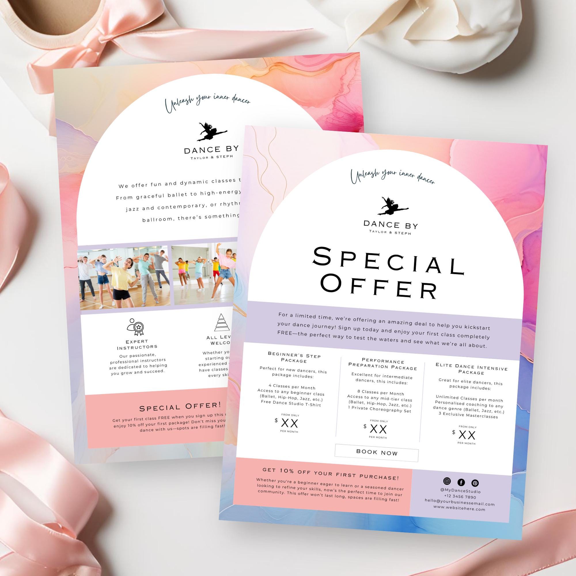 Dance Studio Flyer Template Canva, Kids Dance Classes Business Packages ...