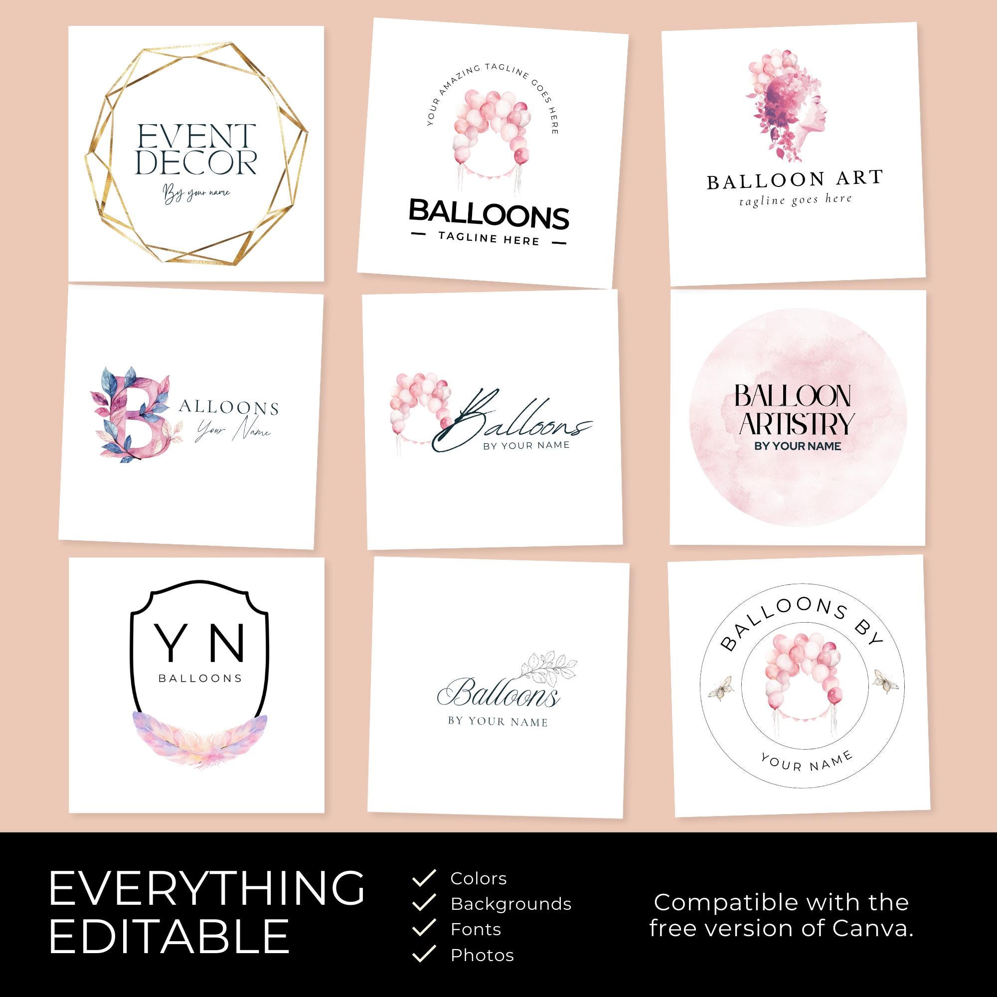 Balloon Artist Business Logo Canva Templates, Decorator Brand Board ...