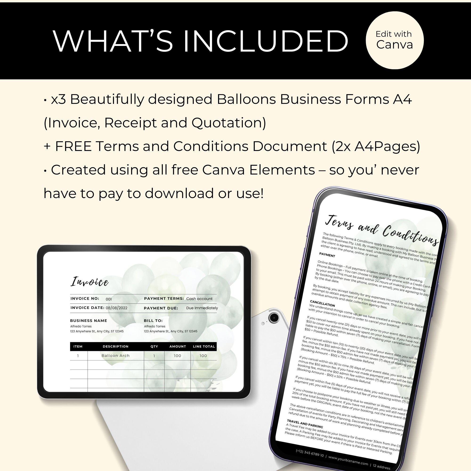 Balloon Business Invoice Template, Balloon Business Supplies, Balloon ...