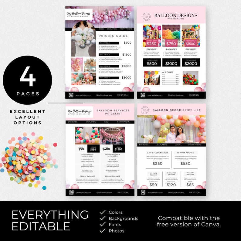 Balloon Artist Price Sheet Template, US Letter Size, Balloon Garland ...