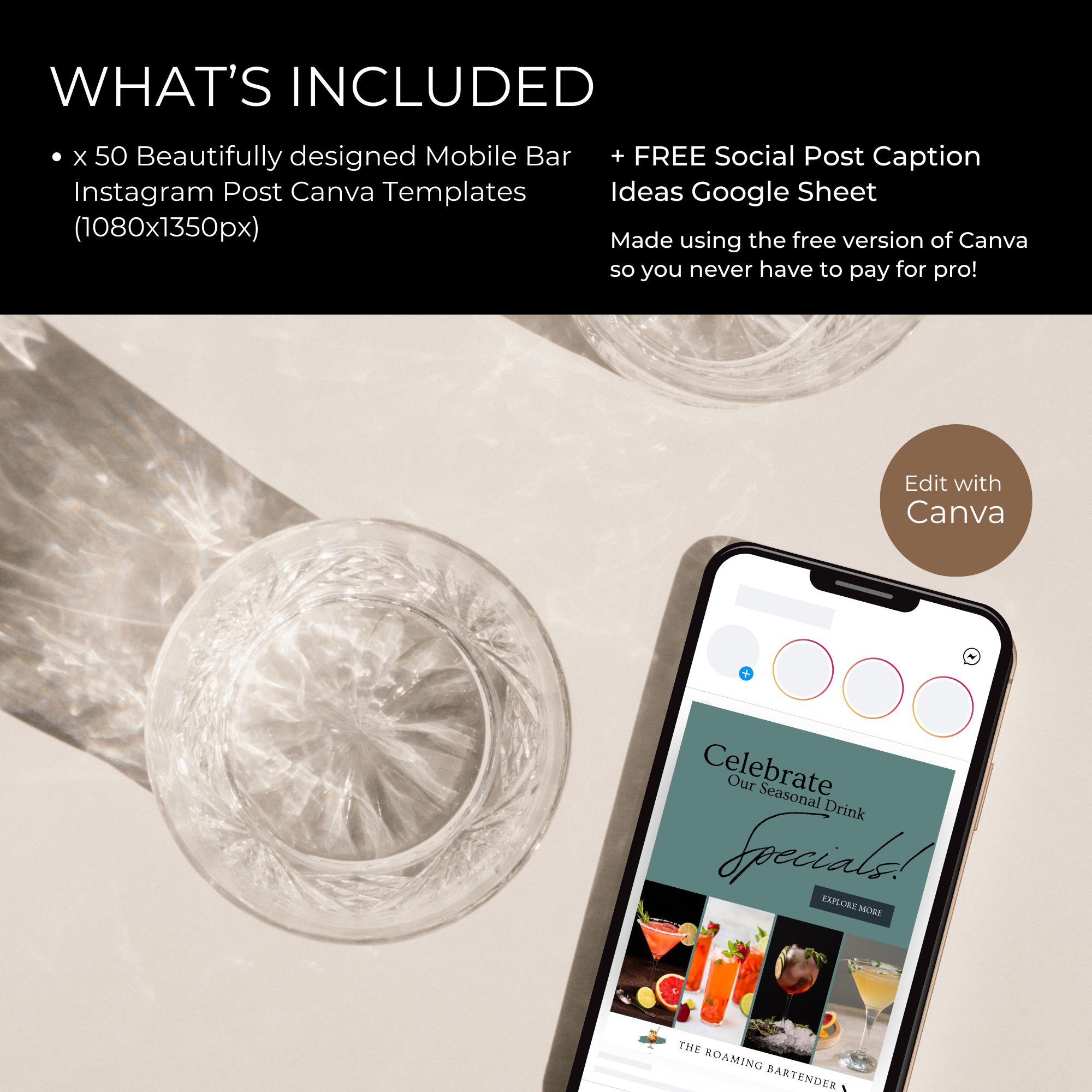 Mobile Bar Instagram Templates, Bartending Social Media Posts, DIY ...