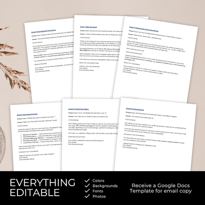 Mobile Bar Business Email Template Bundle, Pop-up Cocktail Cart Email ...