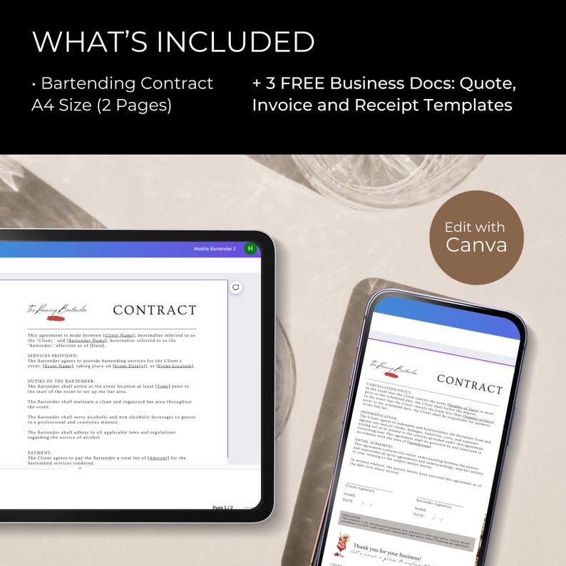 Mobile Bar Business Contract Template, Editable in Canva, Freelance ...