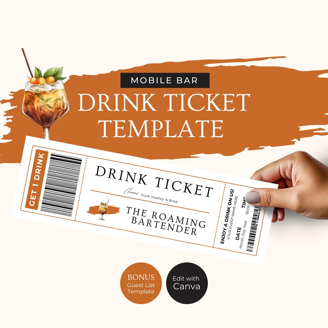 Mobile Bar Drink Ticket Canva Template, Wedding Drinks Token Voucher ...