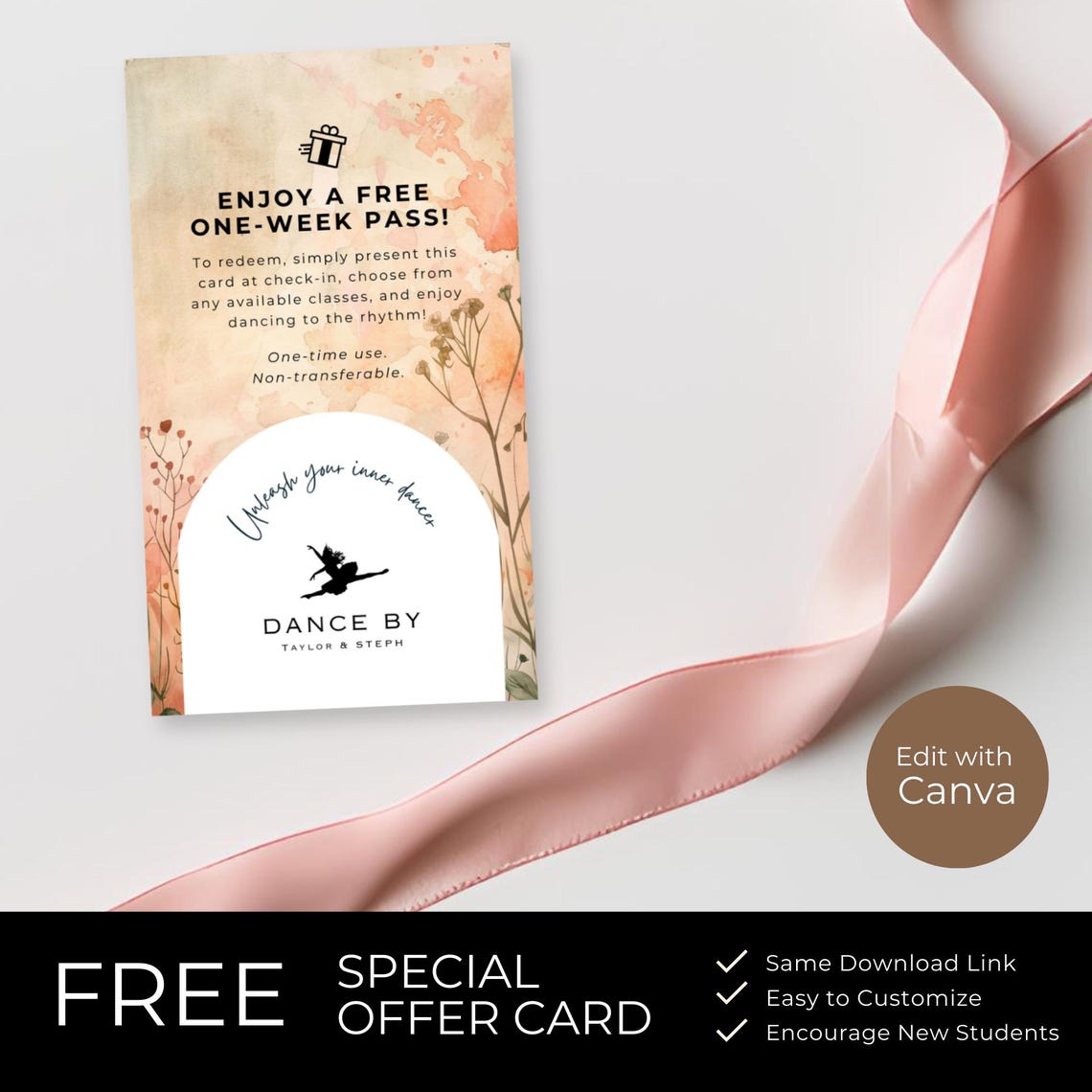Dance Studio Business Card Template, Kids Dance Class Contact Card ...