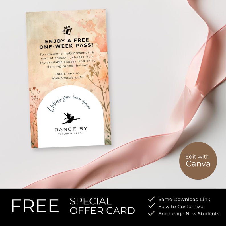Dance Studio Business Card Template, Kids Dance Class Contact Card ...