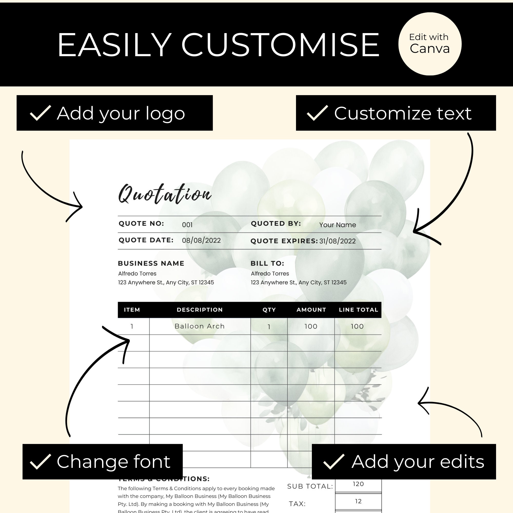 Balloon Business Invoice Template, Balloon Business Supplies, Balloon ...