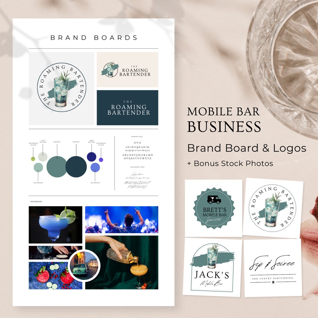 Mobile Bar Logo Design, Bartending Services Brand Board, Branding ...