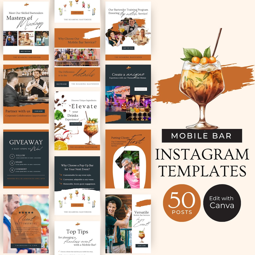 Mobile Bar Instagram Templates, Bartending Social Media Posts, DIY ...