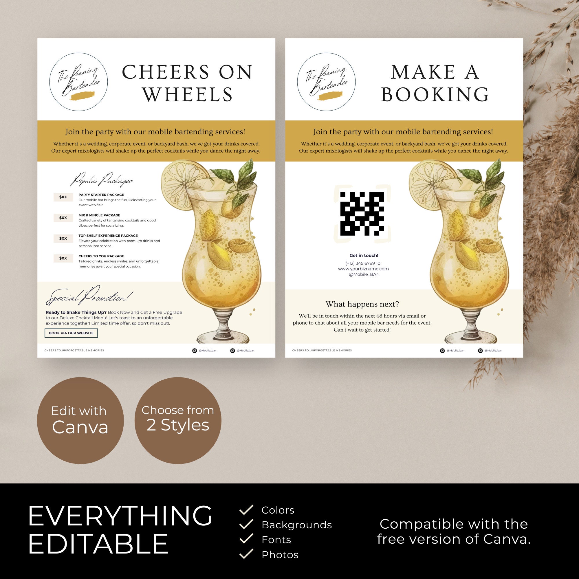 Mobile Bar Business Flyer US Letter, Cocktail Bar Posters, Bartending ...