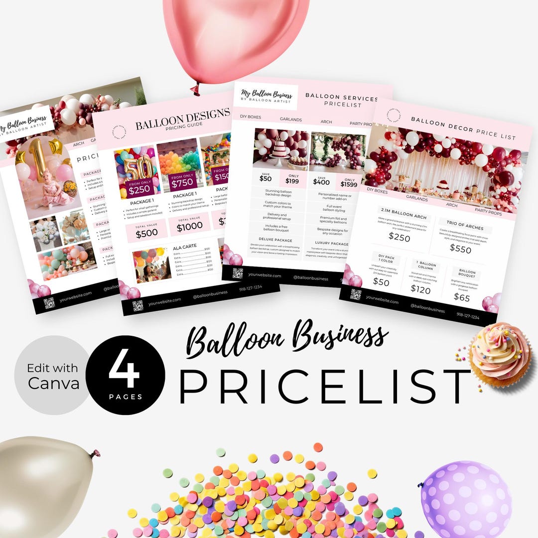 Balloon Artist Price Sheet Template, US Letter Size, Balloon Garland ...