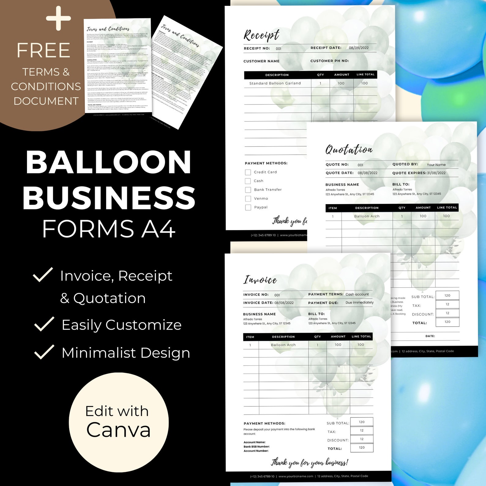 Balloon Business Invoice Template, Balloon Business Supplies, Balloon ...