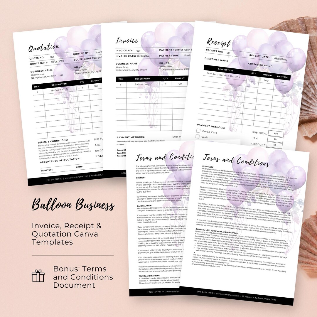 Balloon Artist Invoice Template, Decoration Receipt, Balloon Business ...